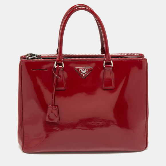Prada | Bags | Prada Red Patent Leather Large Galleria Double Zip Tote ...